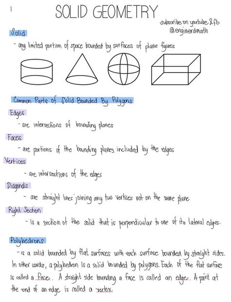 Extra Math Solid Geometry Notes Source Enginerdmath Facebook