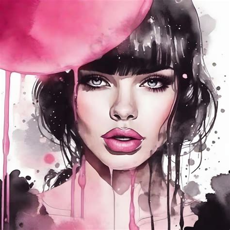 Premium AI Image Black Pink Girl Theme Round Bubble Dripping