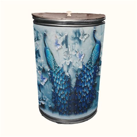 Blue Peacock Decoupage Drum Cover Print With Passion Decor