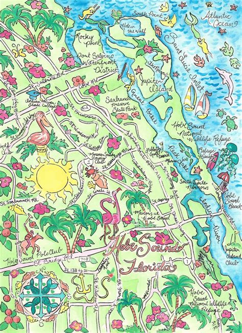 Watercolor Map Of Hobe Sound Etsy