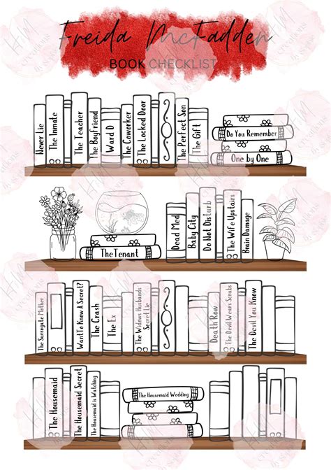 Digital Printable Freida Mcfadden Colour Book Checklist Colouring Book