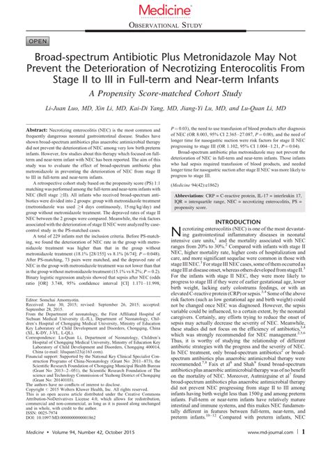 Pdf Broad Spectrum Antibiotic Plus Metronidazole May Not Prevent The Deterioration Of
