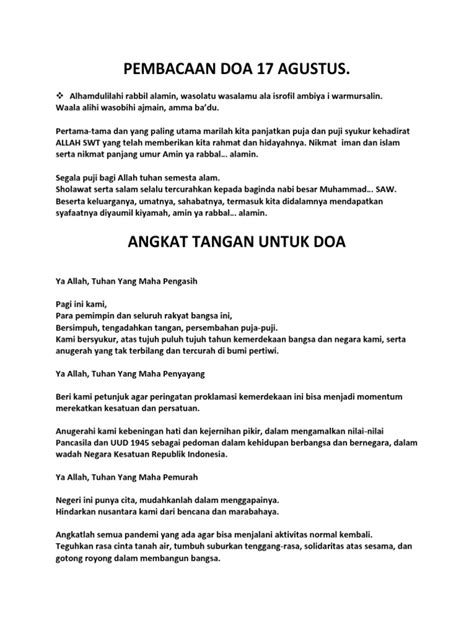Pembacaan Doa 17 Agustus Pdf
