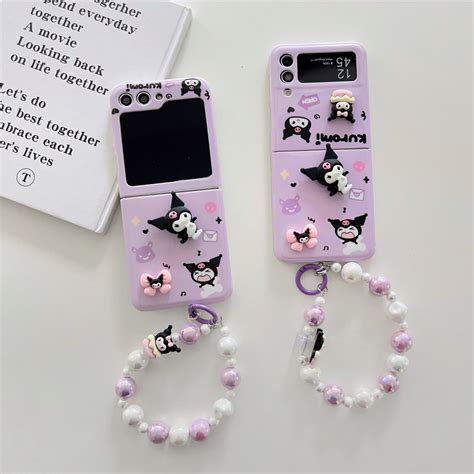 For Samsung Galaxy Z Flip 5 4 3 Zflip5 Case 3d Cute Kuromi Bracelet