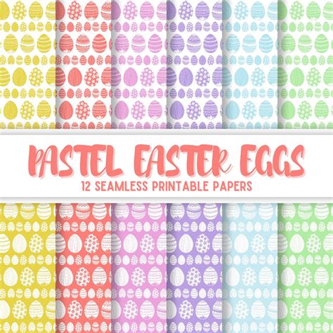 Pastel Easter Digital Papers Seamless Easter Themed Digital Paper Pack Decorated Easter Eggs