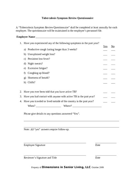Tuberculosis Symptom Review Questionnaire Doc Template Pdffiller