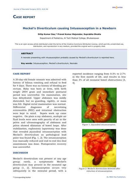 Pdf Meckels Diverticulum Causing Intussusception In A Newborn