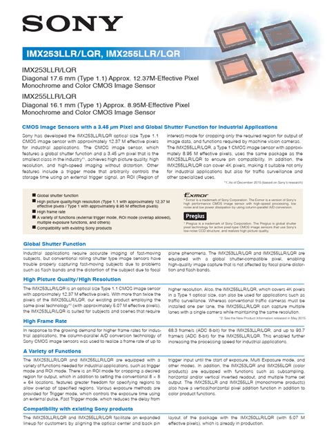 Imx253255 Cmos Sensors For Industry Pdf Image Resolution Pixel
