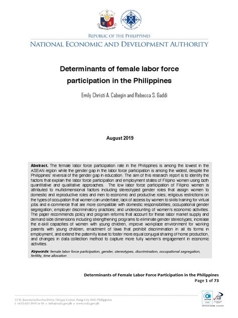 Determinants Of Female Labor Force Participation In The Philippines Pdf Workforce Labour