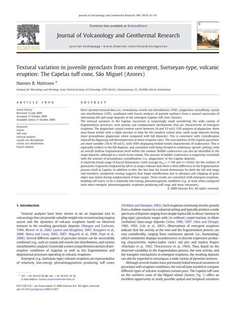 Pdf Artº Textural Variation In Juvenile Pyroclasts From An Emergent Surtseyan Type Volcanic