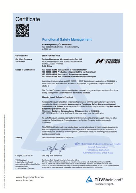 Novosense Achieves Iso 26262 Asil D “defined Practiced” Certification