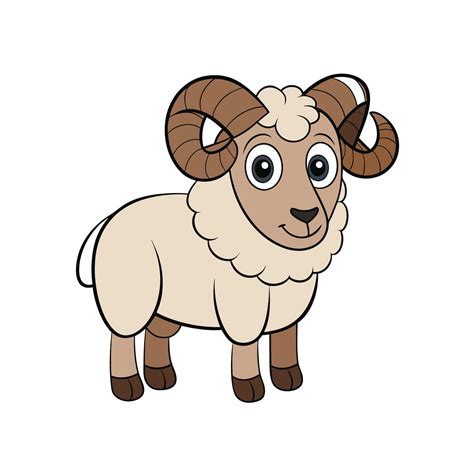 Cute Cartoon Ram Illustration With Curved Horns Isolated 65893188