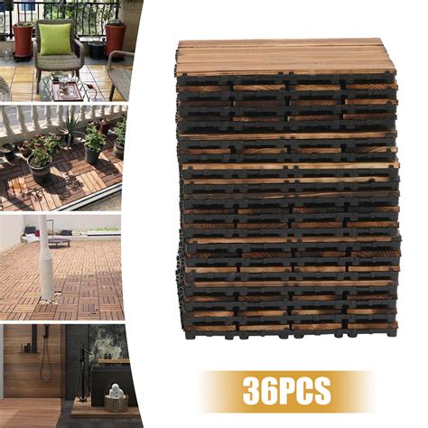 36pcs Hardwood Interlocking Patio Deck Tiles Wood Flooring Diy Outdoor