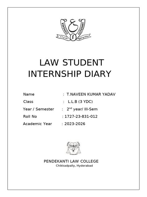 Internship Diary Coverpage Pdf Law