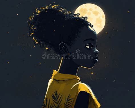 A Shy African Girl Stands Timidly In The Moonlight Her Posture Guarded