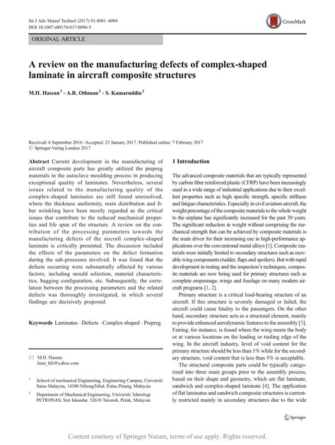 A Review On The Manufacturing Defects Of Complex Shaped Laminate In Aircraft Composite