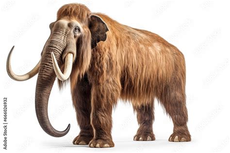 Photo Of A Realistic Depiction Of A Woolly Mammoth Against A Clean