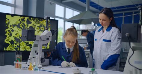 Practical Lesson In School Student Girl And Female Teacher In