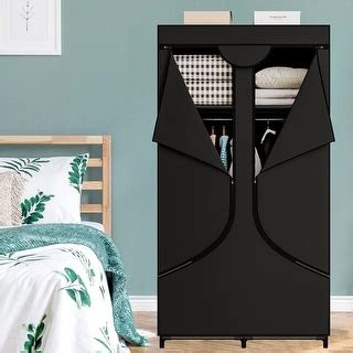 Portable 34 Inch Black Metal Hanging Rack Wardrobe Closet Na Bed