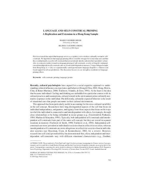 Pdf Language And Self Construal Priming A Replication And Extension In A Hong Kong Sample