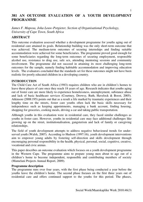 Pdf An Outcome Evaluation Of A Youth Development Programme
