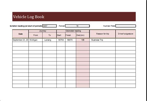 Kilometer Log Book Template Excel Pdf Template