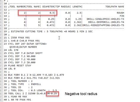 heidenhain radius compensation tool radius too large error autodesk