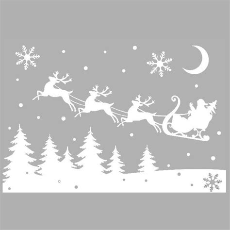 Трафарет Дед Мороз на санях с упряжкой оленей Творческие идеи Новогодние украшения Трафареты