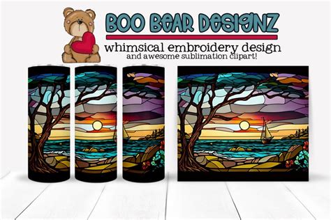 Stain Glass Beach Scene Sublimation Tumbler Design