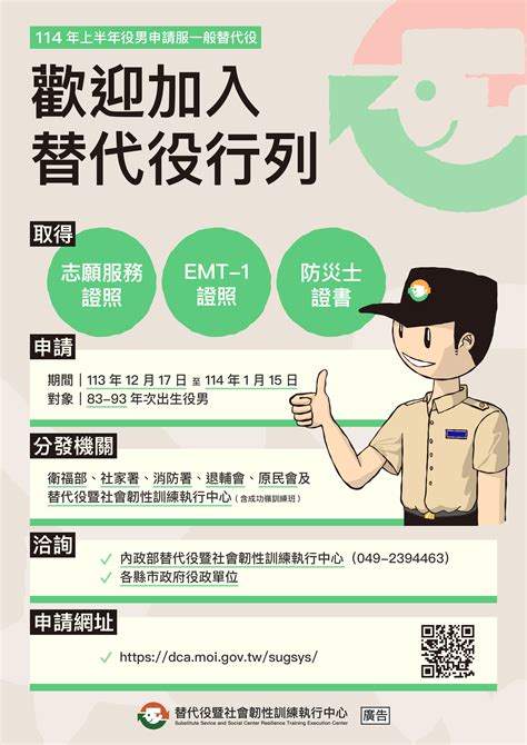 【兵役申請】114年上半年役男申請服一般替代役甄選作業規定 元培學生事務處