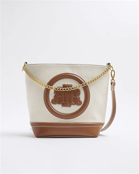Cream Canvas Bucket Bag River Island