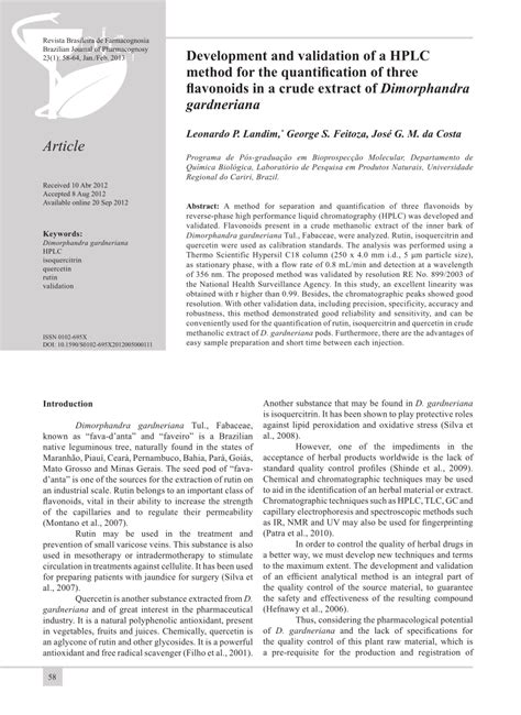 Pdf Development And Validation Of A Hplc Method For The Quantification Of Three Flavonoids In