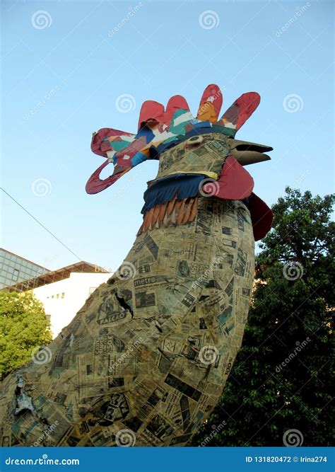 Large Rooster Statue At Martim Moniz Square In Lisbon Editorial