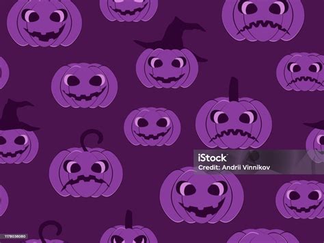 할로윈 원활한 패턴 무서운 얼굴호박 잭 오 랜턴 바이올렛 색상입니다 벡터 일러스트레이션 10월에 대한 스톡 벡터 아트 및 기타 이미지 Istock