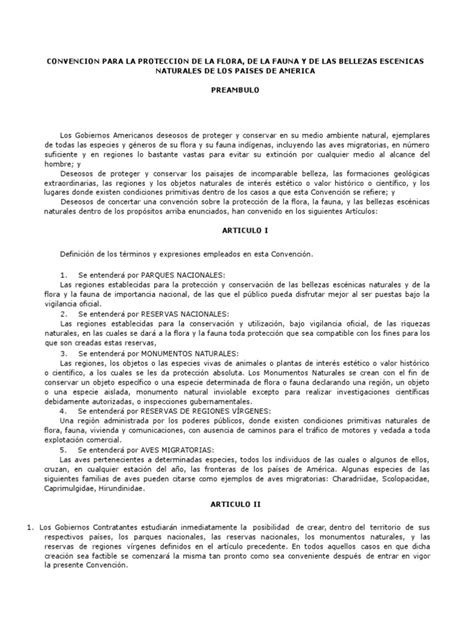 Convencion Para La Proteccion De La Flora De La Fauna Y De Pdf