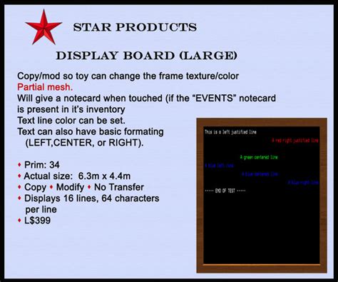 Second Life Marketplace Display Board 16x64