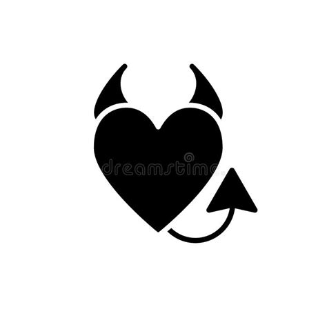 Devil`s Heart Line Icon Heart With Horns And A Tail Vector