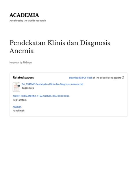 Pendekatan Klinis Dan Diagnosis Anemia With Cover Page V2 Pdf