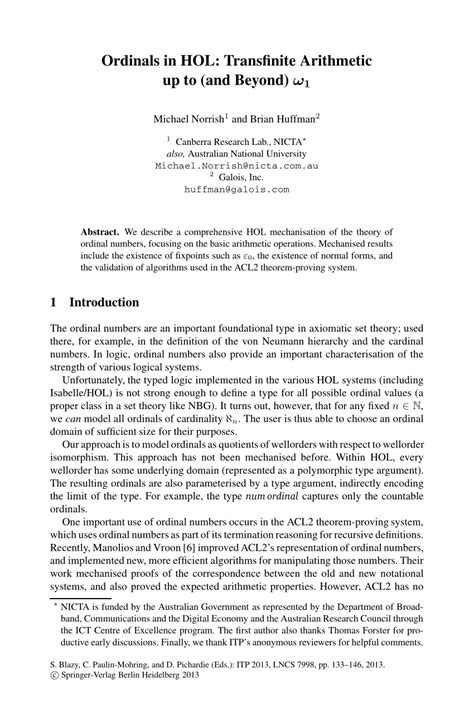 Pdf Ordinals In Hol Transfinite Arithmetic Up To And Beyond ω 1