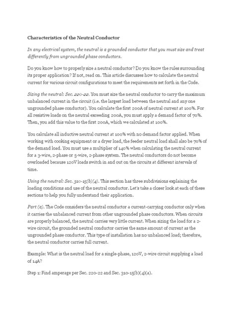 Sizing Neutral Conductors Pdf Electrical Conductor Electric Current
