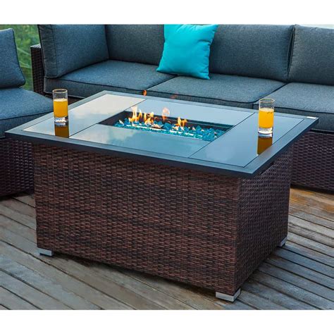 Pristine Wicker Rectangle Fire Pit With Propane Tank Inside Cosiest