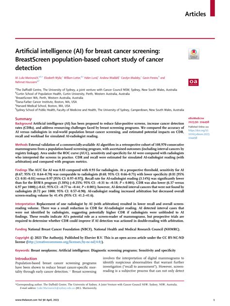 Pdf Artificial Intelligence Ai For Breast Cancer Screening