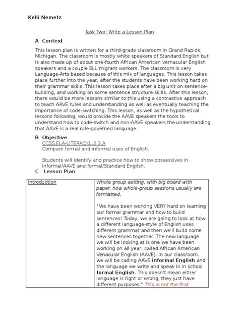 Code Switching Lesson Plan Pdf English Language Lesson Plan