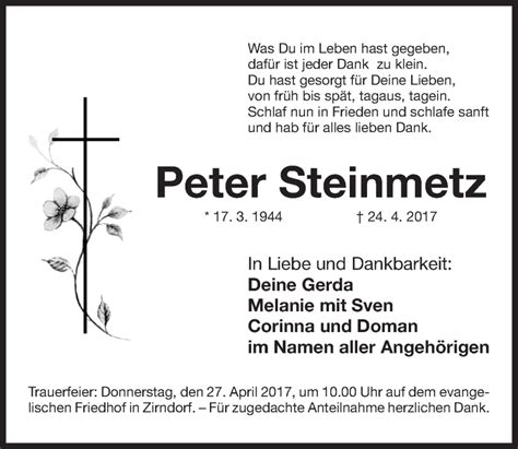 Traueranzeigen Von Peter Steinmetz Trauer Nn De