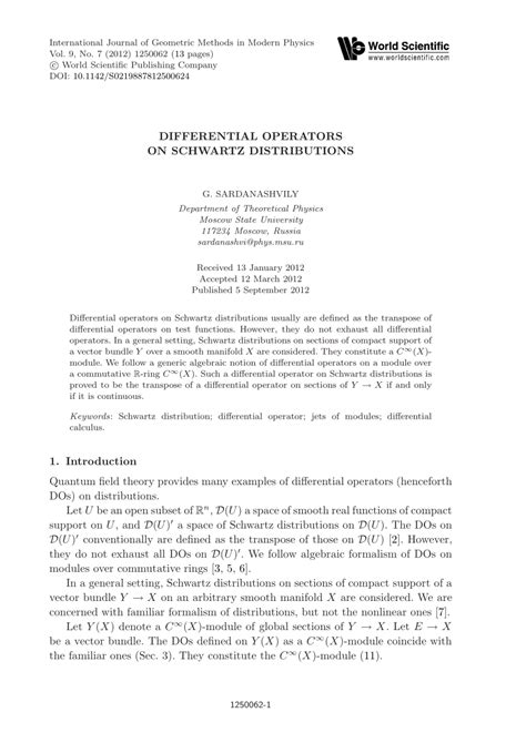Pdf Differential Operators On Schwartz Distributions