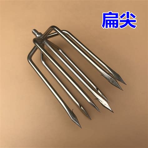 中号7齿不锈钢鱼叉5米7米伸缩抄网杆金属带倒刺圆尖扁尖捕鱼渔具 虎窝淘