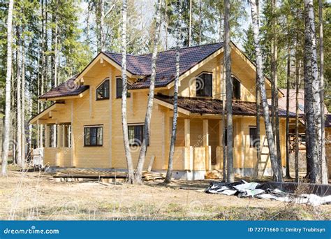 New Wooden Country House in Forest Stock Photo - Image of garden ...