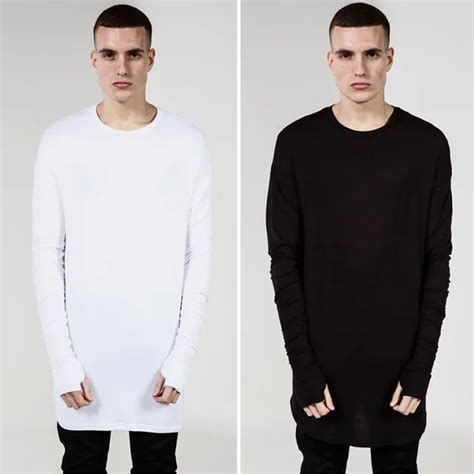 New Fashion Mens Hip Hop Baggy Long Sleeve T Shirt Loose Fit Plus Size Streetwear Black