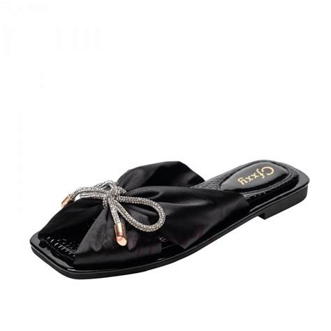 Glittering Rhinestones Bowtie Slides Sandals For Women Flat Slippers