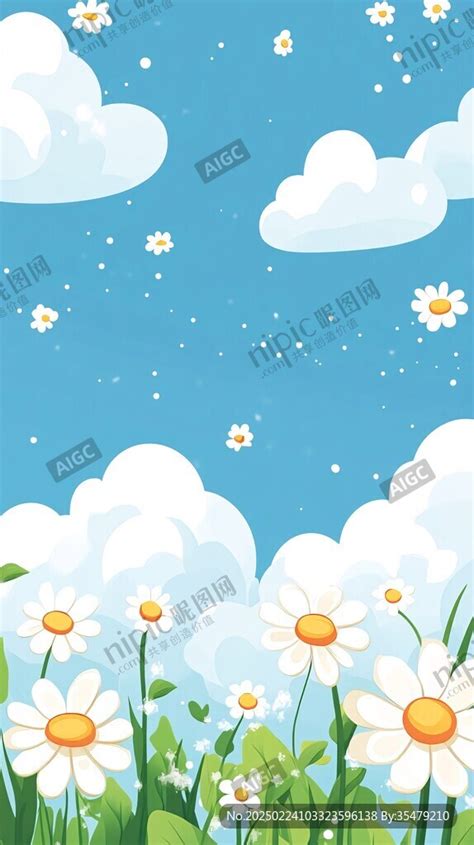 Ai创作图仰望蓝天白云鲜花 蓝天白云花朵 蓝天白云花丛 插画蓝天白云 蓝天白云鲜花 蓝天白云小花 蓝天白云草地插画 仰望鲜花蓝天白云 雏菊板绘插画 蓝天白云白菊花 卡通治愈插画背景 鲜花蓝天